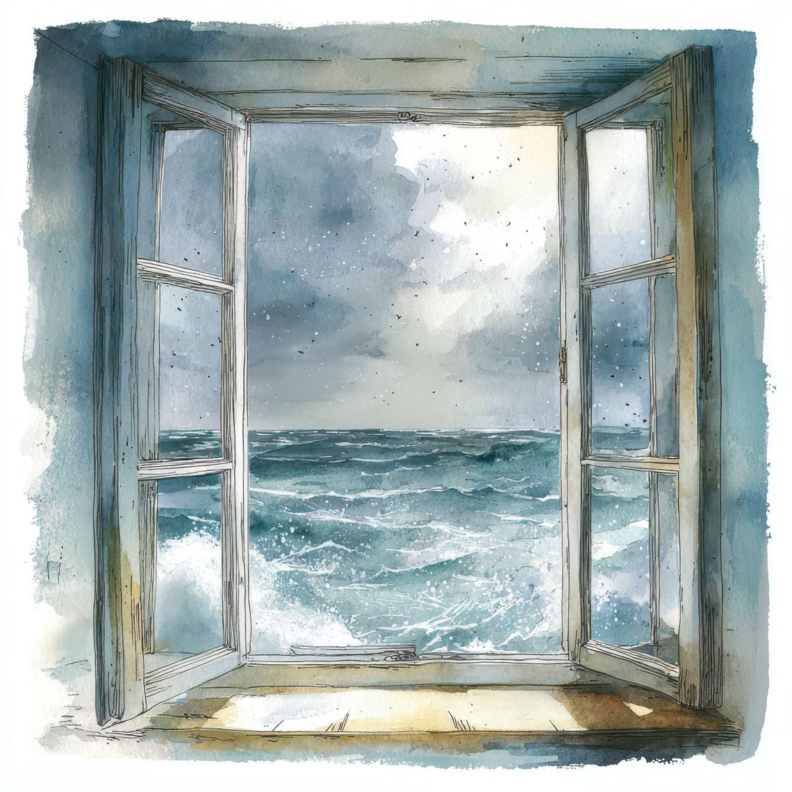 12 Window With Storm View Clipart Set, Printable Watercolor Storm ...
