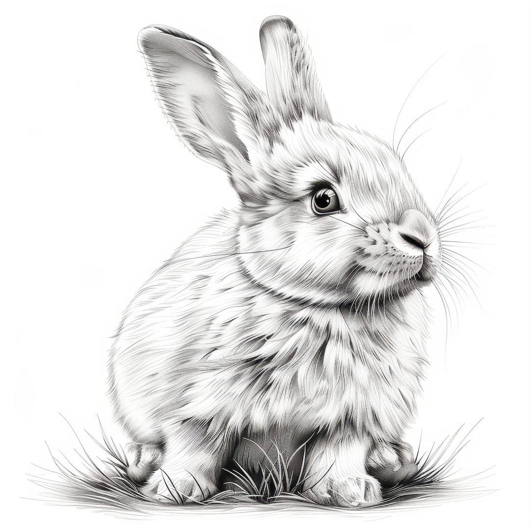 17 Bunny Black White Clipart Bundle, Line Art Clipart, Printable ...