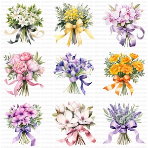 Watercolor Floral Bouquets Clipart | Spring Flowers, Wedding Bouquet ...