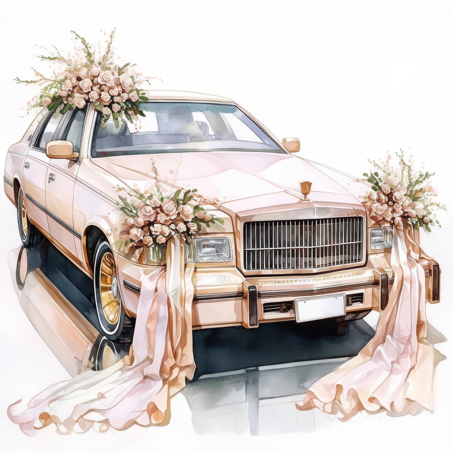 10 Wedding Limousine Clipart Bundle, Elegant Wedding Illustration ...