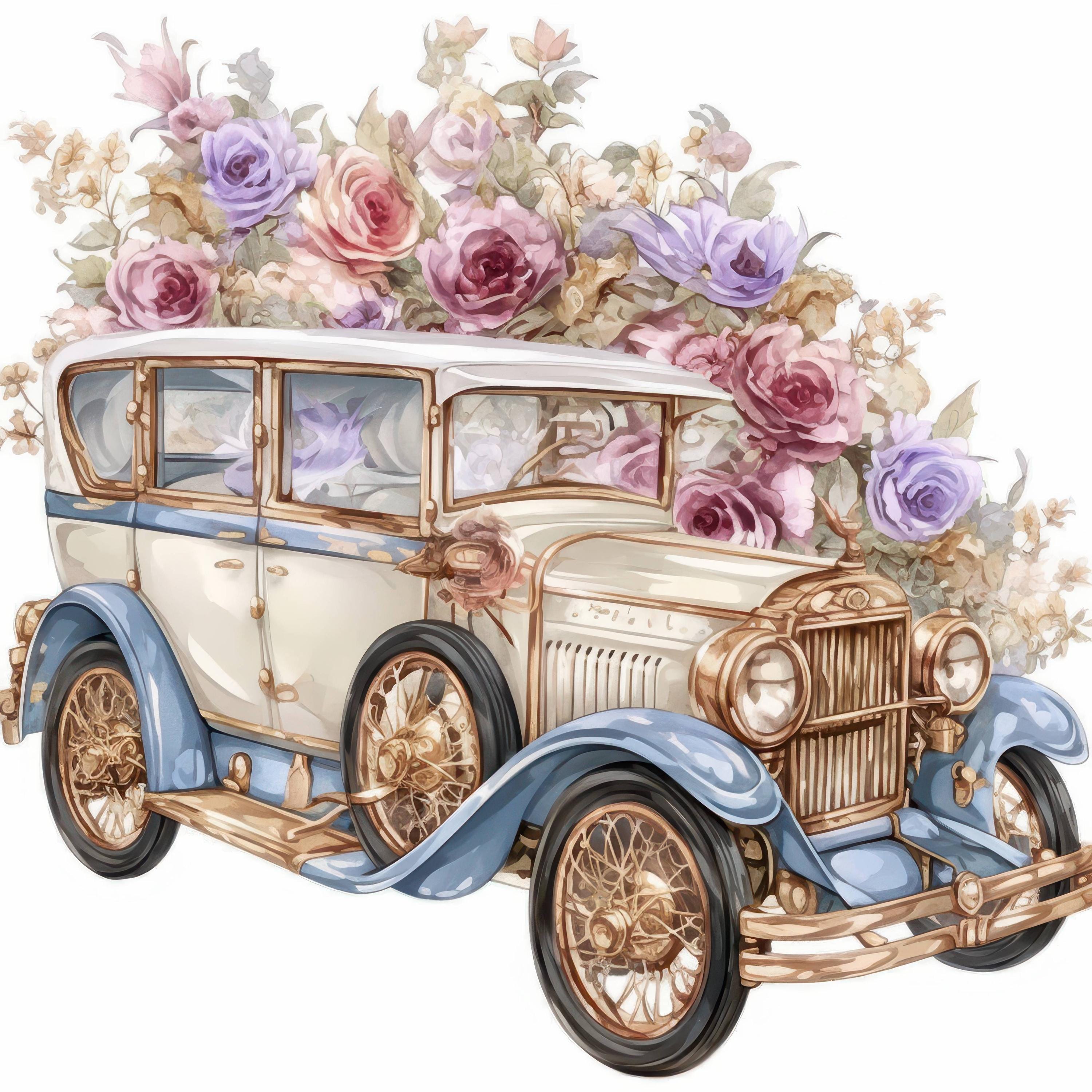 10 Victorian Vintage Car Printable Watercolor Clipart , Old Print ...