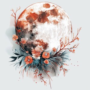 12 Fantasy Red Moon Clipart Bundle, Printable Watercolor Clipart, High ...