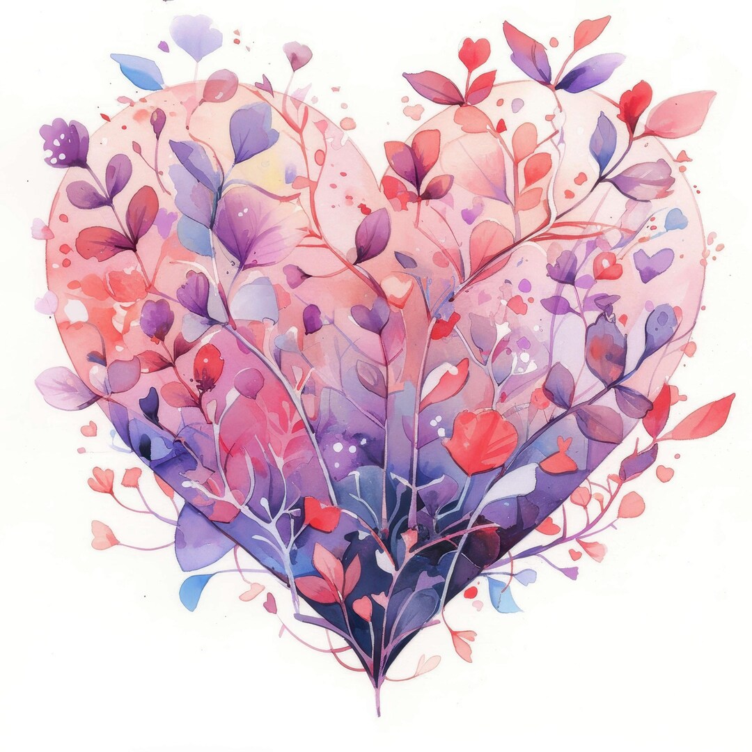 15 Abstract Heart Clipart Set, Printable Watercolor Heart Images ...