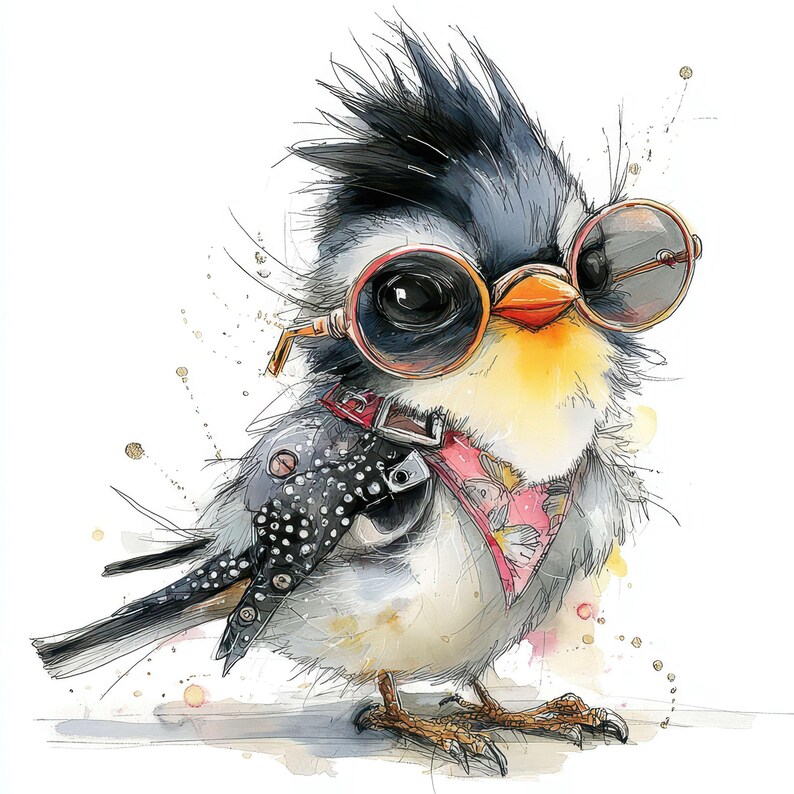 21 Punk Bird Clipart Set, Printable Watercolor Whimsical Birds Clipart ...
