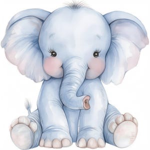 12 Blue Elephants Clipart Bundle, Printable Watercolor Nursery Elephant ...