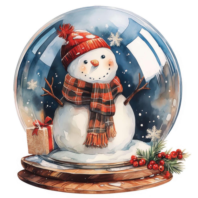 13 Snowman Christmas Clipart, Snow Globe Illustration, Printable ...