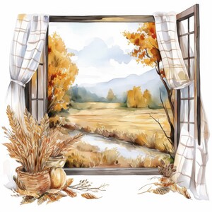 11 Charming Fall Windows Clipart Bundle, Printable Watercolor Autumn ...