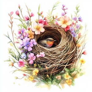 14 Floral Bird Nest Clipart Bundle, Decorative Nest, Printable ...