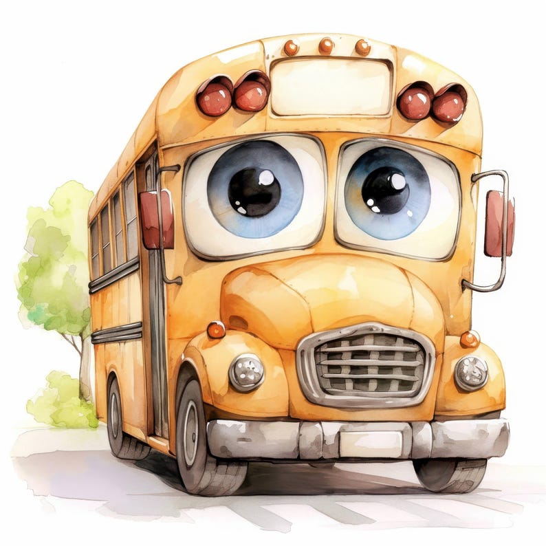 10 Cute Bus Clipart Bundle, School Bus Prints Illustrations, Printable ...