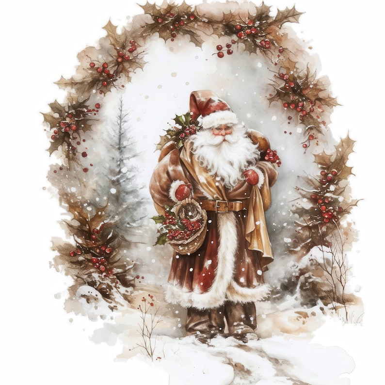 11 Old Time Santa Clipart Bundle, Christmas Images Illustrations ...