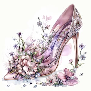16 Floral Prom Shoes Watercolor Clipart Bundle, High Heels Clipart ...