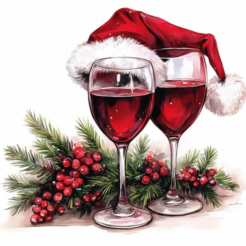 15 Cute Christmas Wine Clipart Bundle, Festive Glasses Images ...