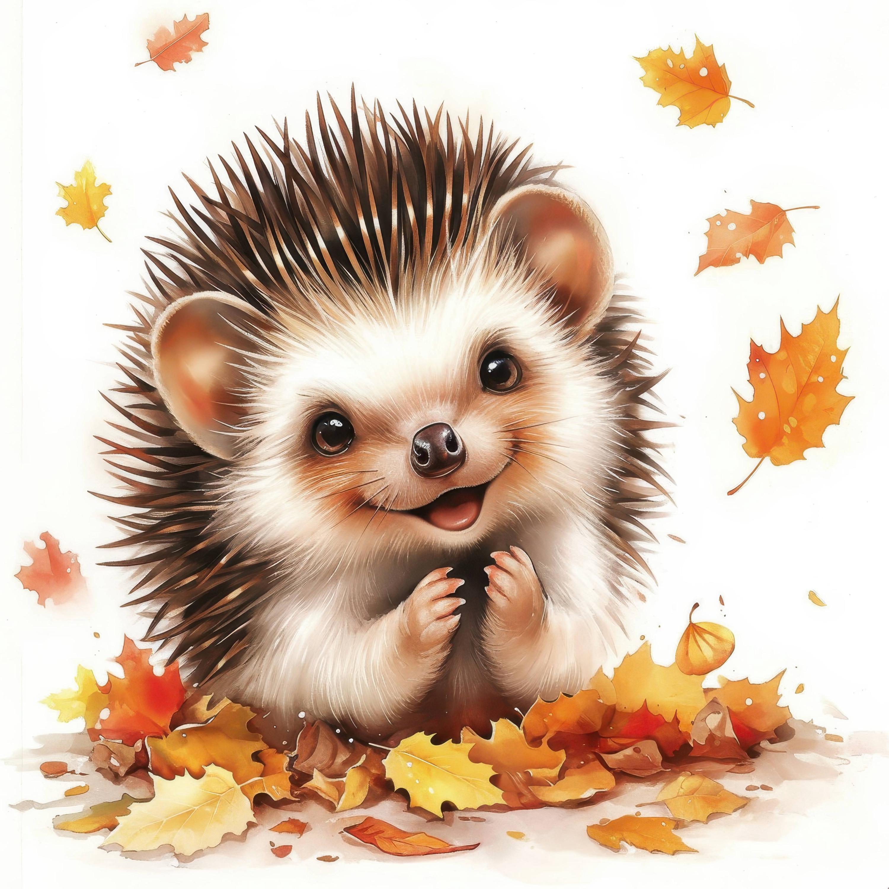 13 Fall Hedgehog With Leaves Clipart Bundle, Printable Watercolor Fall ...