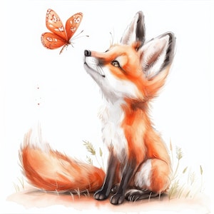 17 Fox and Butterfly Clipart Bundle, Cute Fox Baby Illustrations ...
