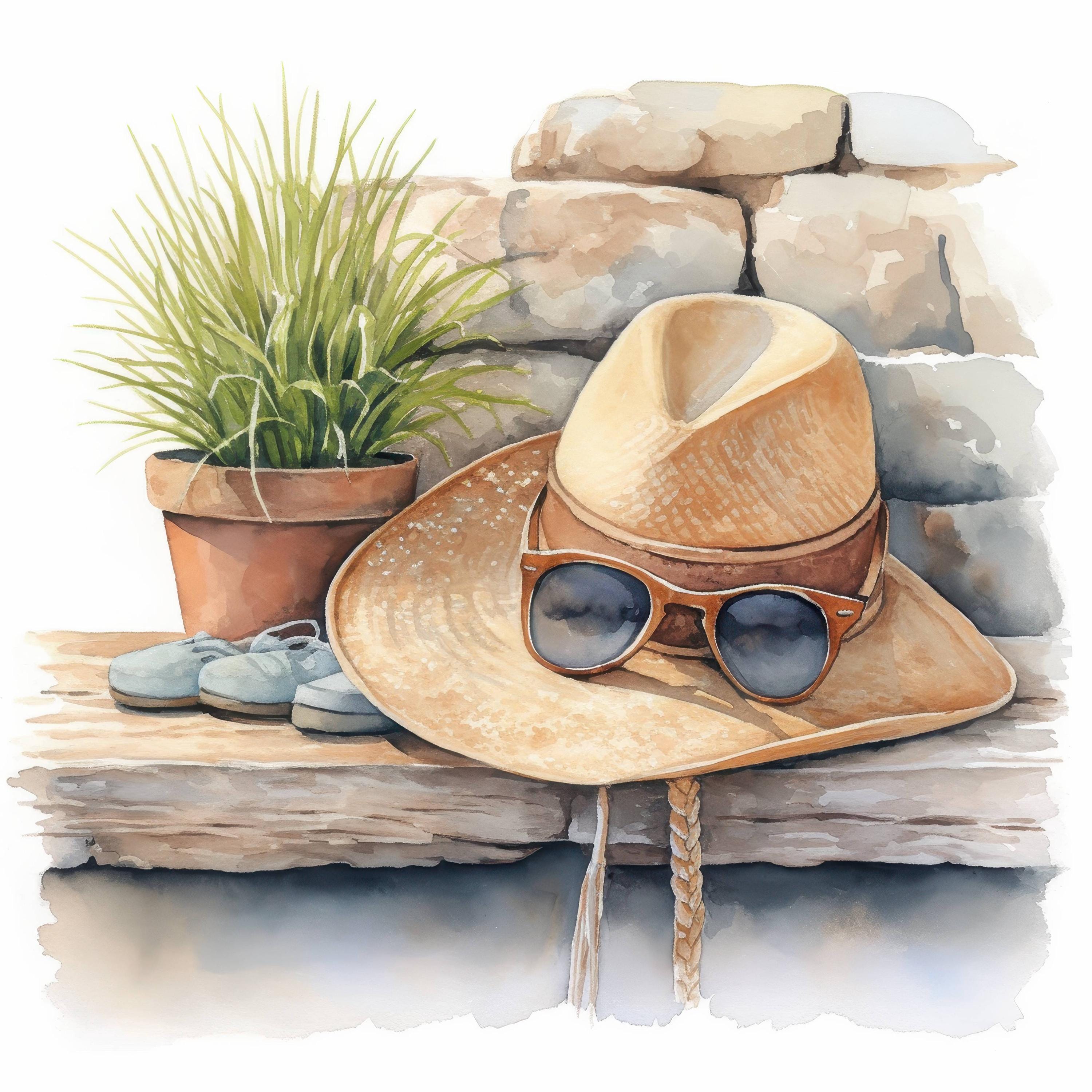 10 Summer Hat and Sunglasses Clipart Set, Seasonal Images, Printable ...