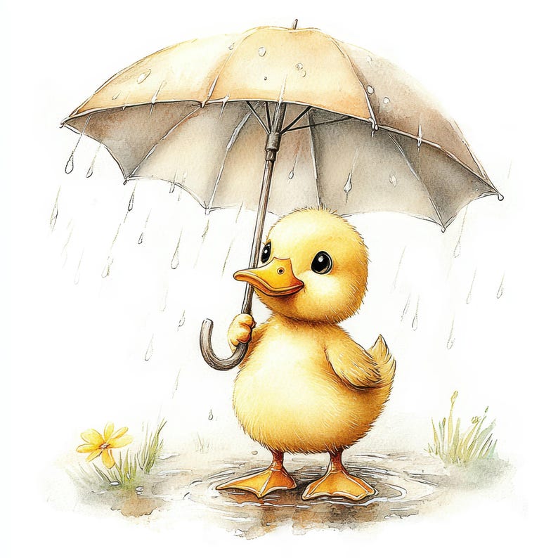 16 Duckling in Rain Clipart Bundle, Duckling Rainy, Printable ...