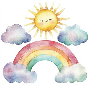 20 Sun and Rainbow Watercolor Clipart, Nursery Rainbow Image ...