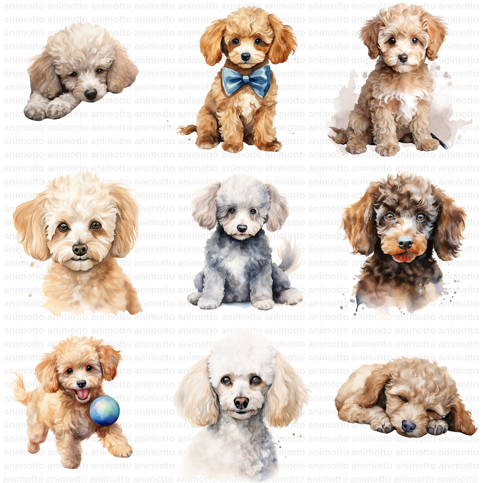 Watercolor Miniature Poodles Clipart Bundle, Cute Dog Image Set, Puppy ...