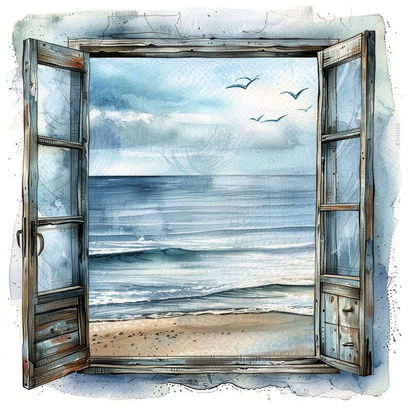 18 Window Ocean View Clipart Bundle, Window to Sea Illustrations ...