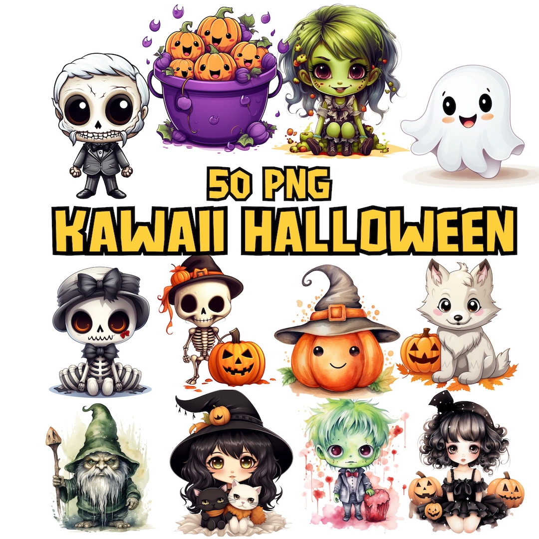Watercolor Kawaii Halloween Clipart Bundle, Cute Halloween Graphics and ...