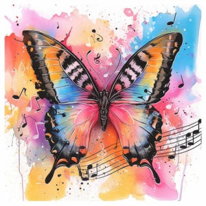 12 Musical Butterflies Clipart Bundle, Musical Print Illustration ...