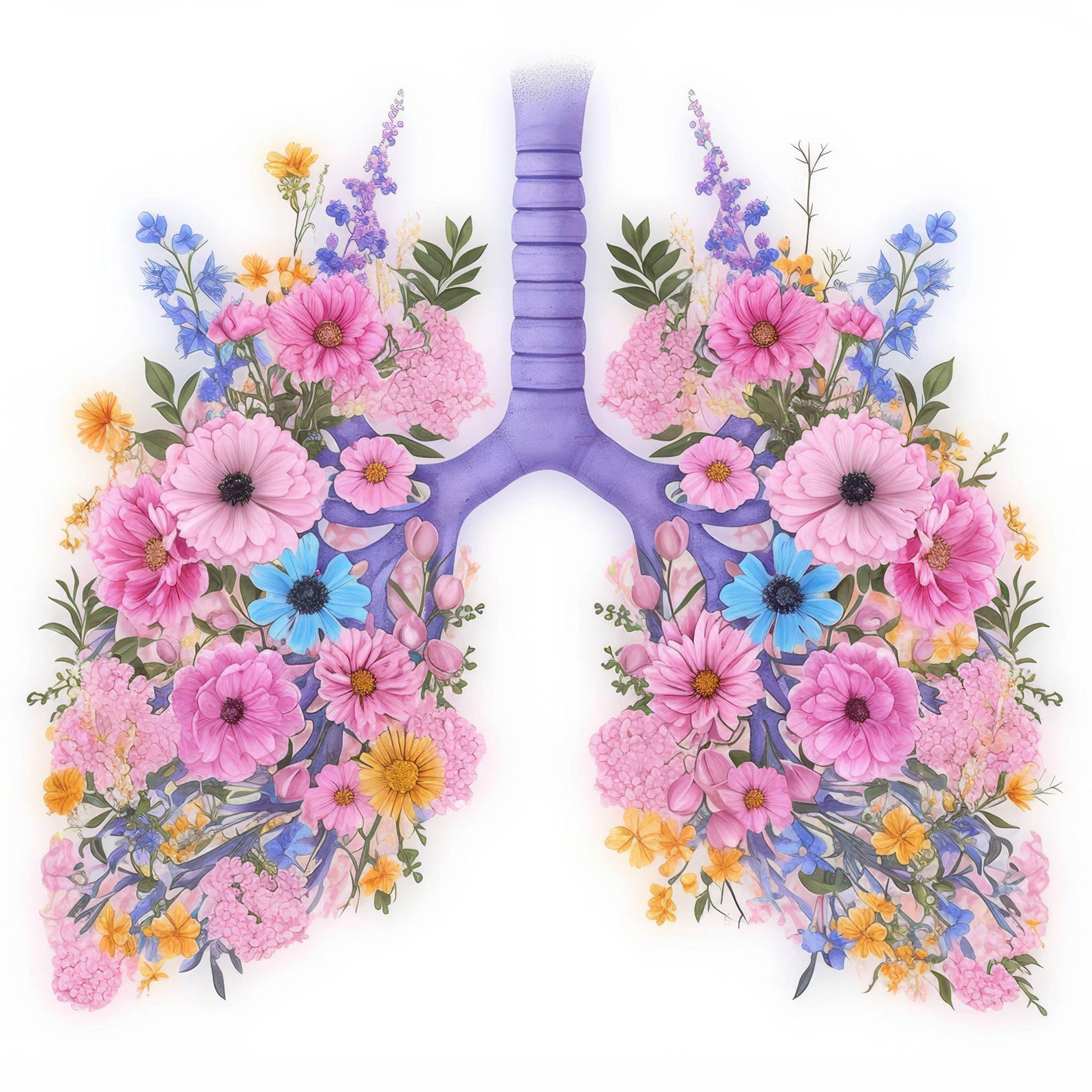 10 Spring Lungs Clipart Bundle, Floral Human Lung Illustrations ...