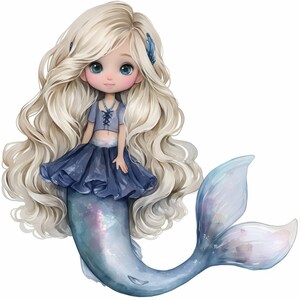 12 Cute Blonde Mermaids Clipart Bundle, Mermaid Girl Illustration ...