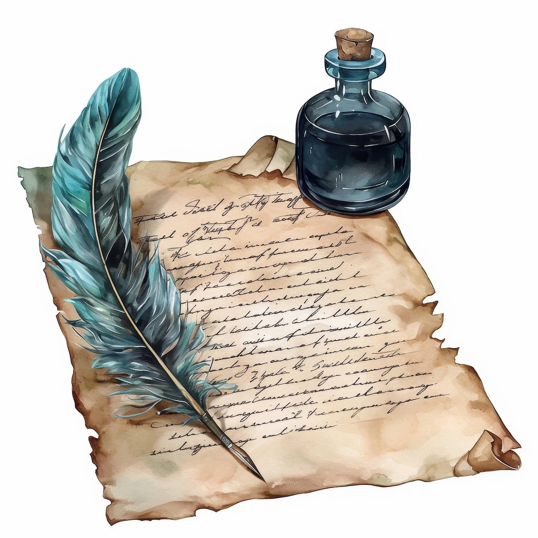 17 Antique Quill and Paper Clipart Bundle, Printable Watercolor ...