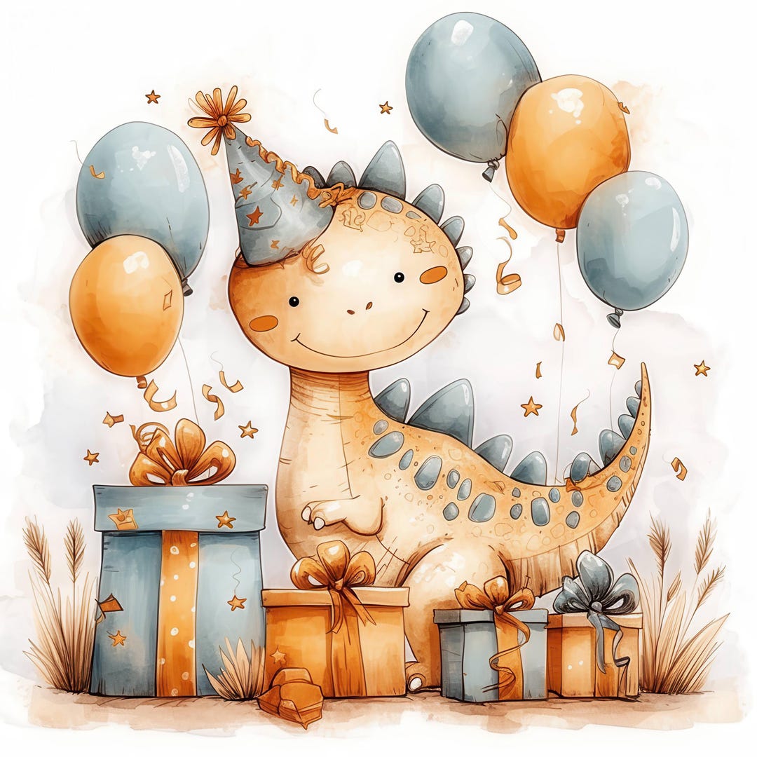 10 Cute Birthday Dinosaurs Clipart Bundle, Bday Images Prints ...