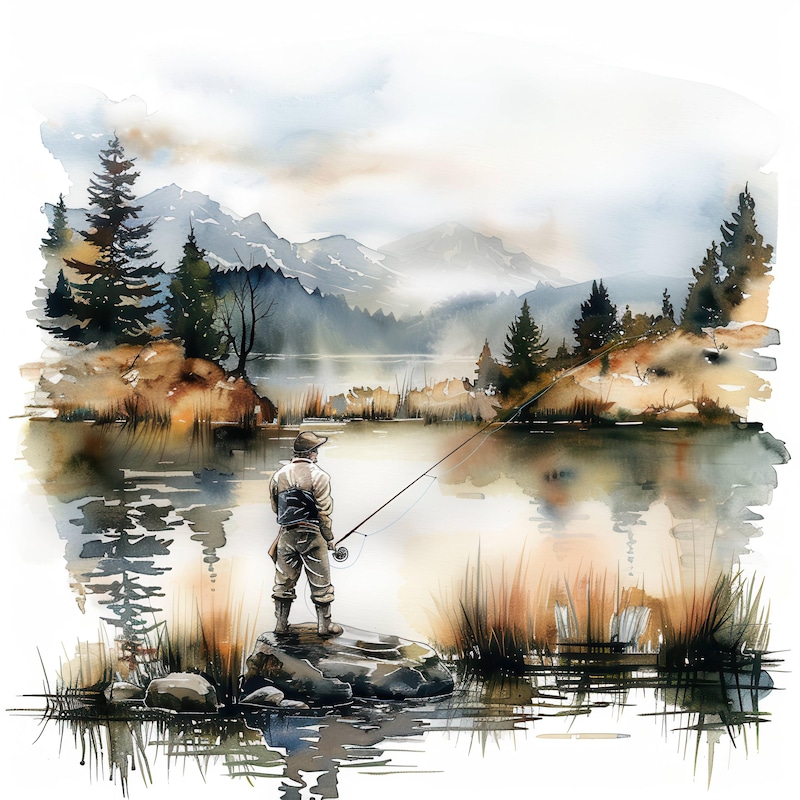 Fishing Watercolor - Etsy