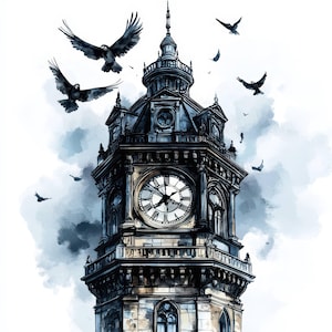 22 Gothic Clock Tower Clipart Bundle, Dark Tower Clipart, Card Making ...