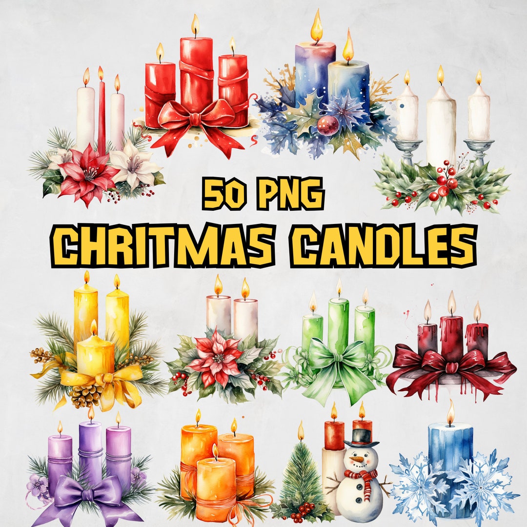 Watercolor Christmas Candles Clipart Bundle, Festive Candle Images ...
