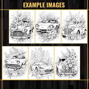Flower Cars 60 Coloring Page Book, Adults Kids Instant Download ...