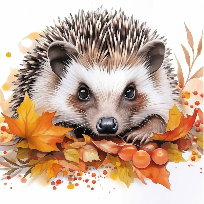 13 Fall Hedgehog With Leaves Clipart Bundle, Printable Watercolor Fall ...