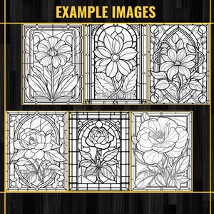 Stained Glass Flowers 40 Coloring Page Book, Grayscale Stained Glass ...