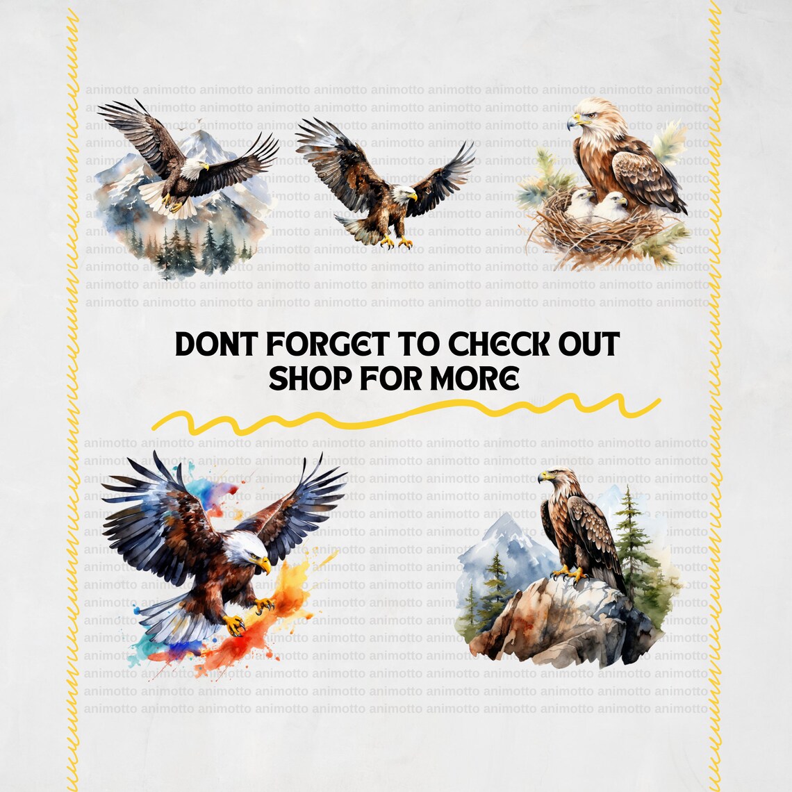 Watercolor Eagles Clipart Bundle,eagle PNG Clipart Set, Bald Eagle ...
