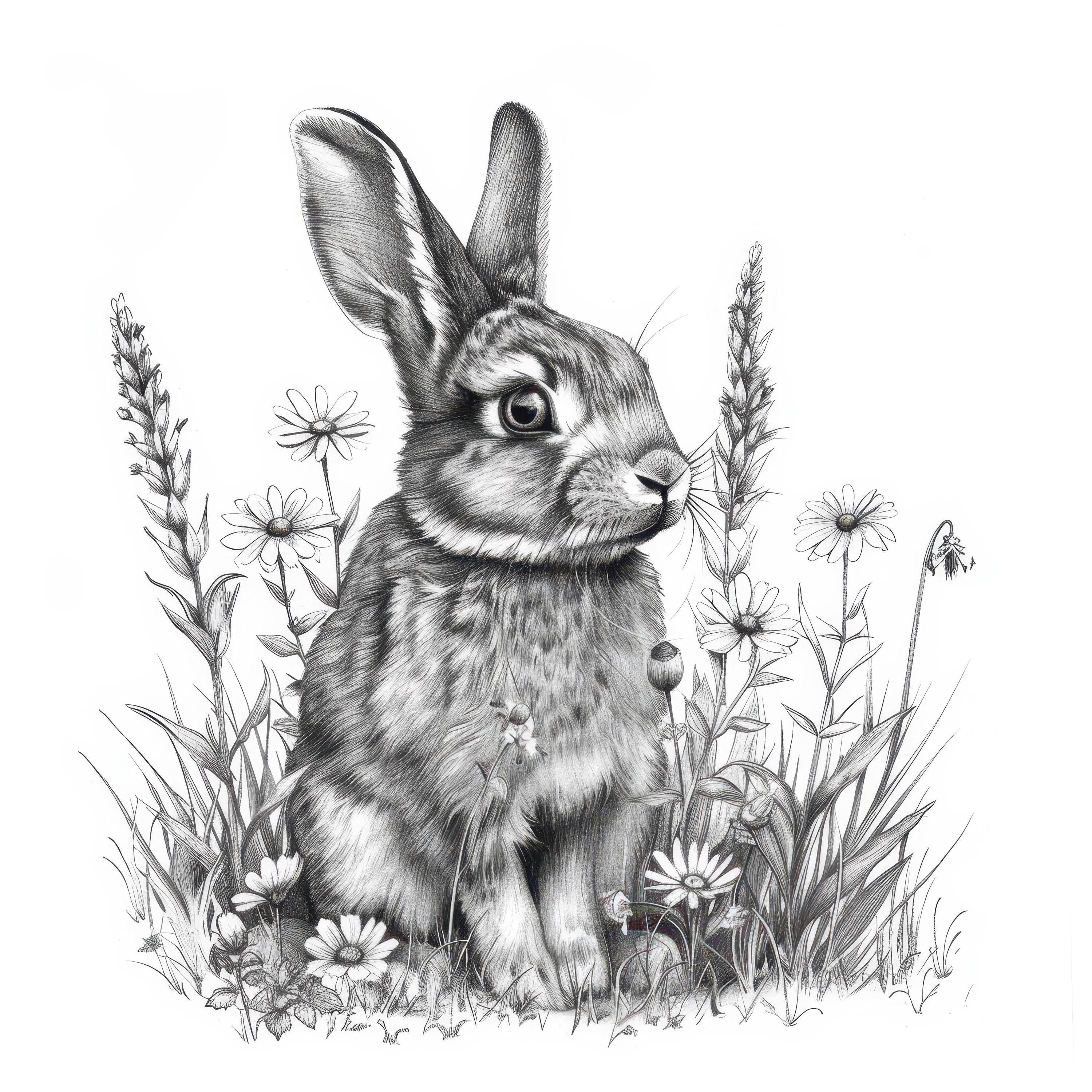 15 Bunny Black Ink Clipart Bundle, Line Art Clipart Illustrations ...