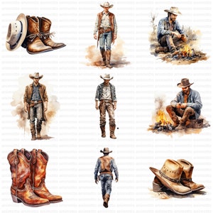 Watercolor Cowboys Clipart Bundle | Western PNG Images , Wild West ...