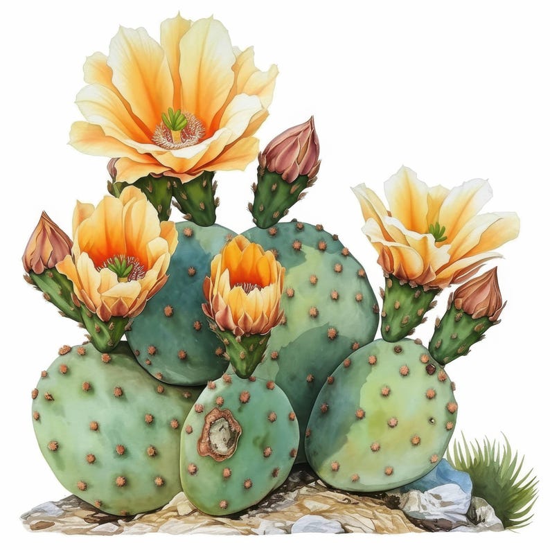 16 Cactus Flower Clipart Set, Vibrant Floral Illustrations, Printable ...