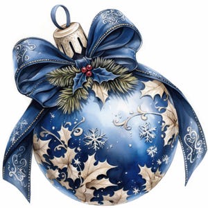 16 Blue Ornaments Clipart Bundle, Printable Watercolor Blue Christmas ...