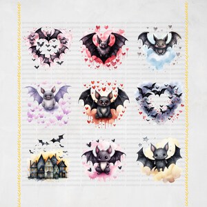 Watercolor Bats Clipart Bundle, Cute Bats Clipart Set, Spooky Bat ...