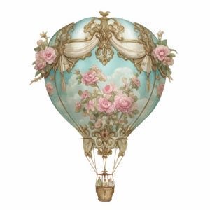 15 Victorian Hot Air Balloon Clipart Bundle, Elegant Illustration ...