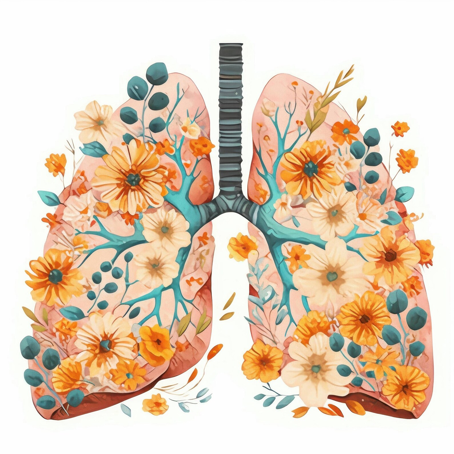 10 Spring Lungs Clipart Bundle, Floral Human Lung Illustrations ...