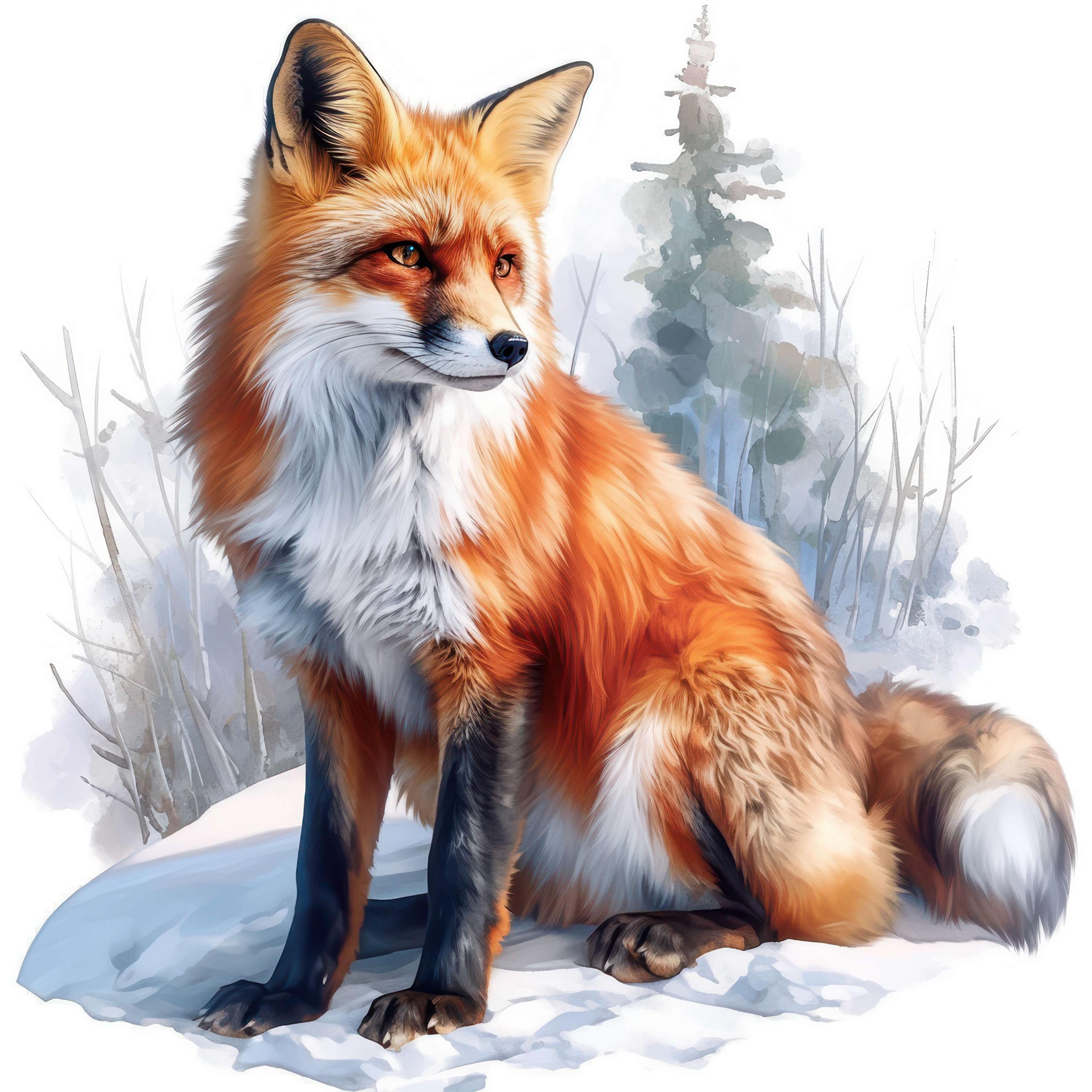 9 Fox in Winter Clipart Set, Wildlife Animal Illustrations, Printable ...