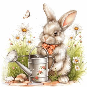 10 Bunny Watering Carrot Clipart Bundle, Cute Rabbit Illustration ...