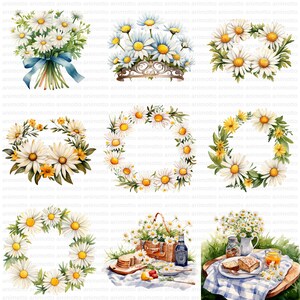 Watercolor Daisies Clipart Bundle, Spring Flower Clipart Set, Floral ...