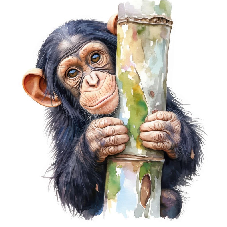 12 Cute Monkey Clipart Set, Printable Watercolor Little Chimp Clipart ...