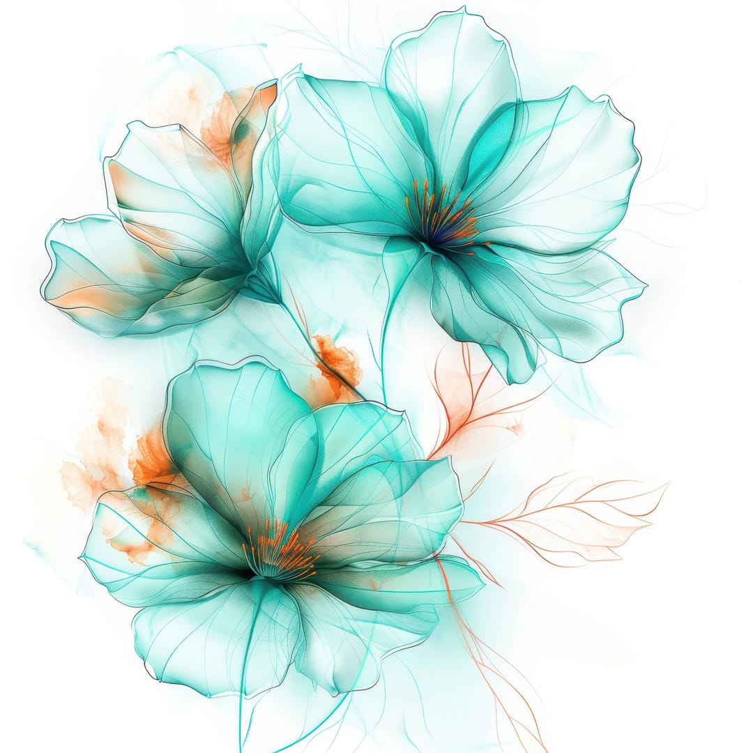 Abstract Flowers Clipart Bundle, Green Flowers, Printable Watercolor ...