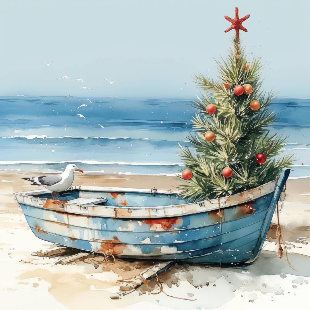 10 Nautical Christmas Clipart Bundle, Coastal Xmas Illustrations ...