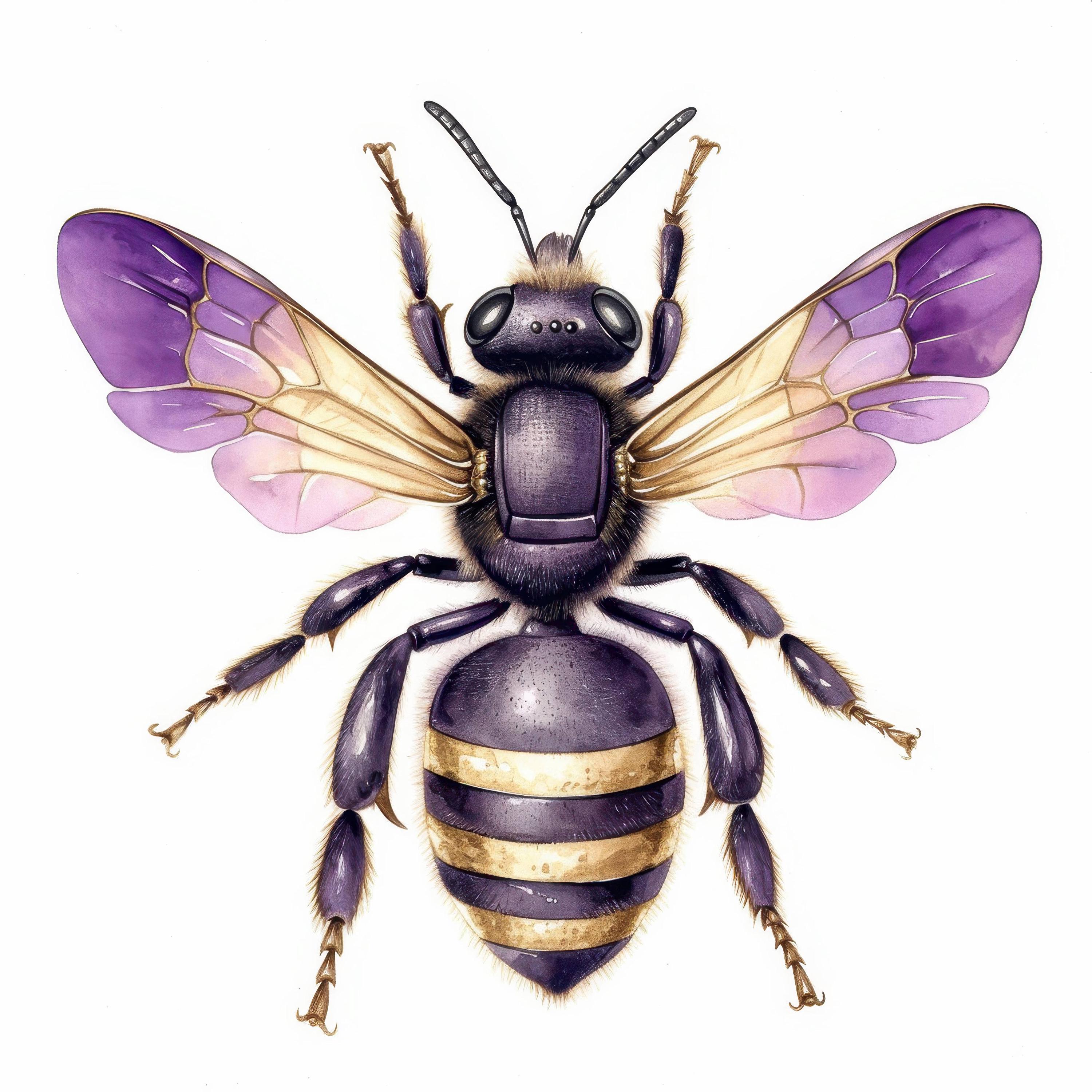 12 Jewelled Purple Bees Clipart, Bee Illustration, Printable Watercolor ...